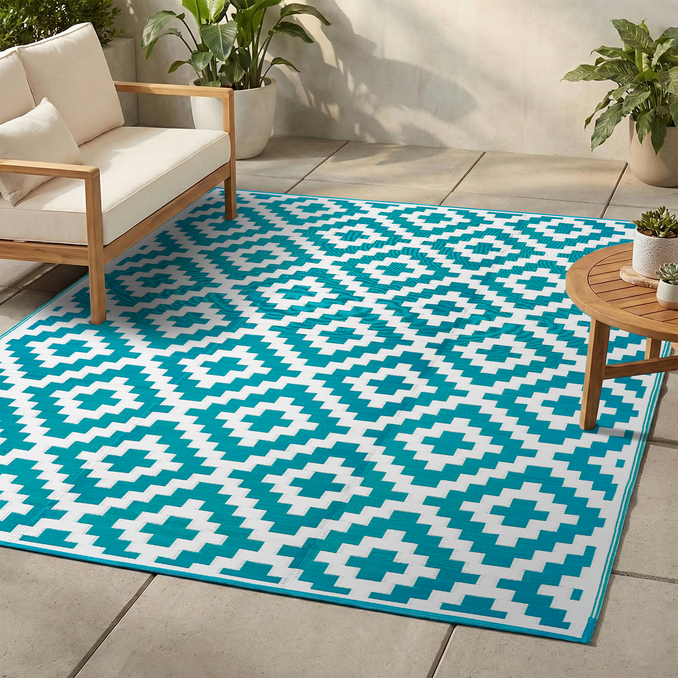 Fab Habitat Aztec Teal & White Foldable Rug On Sale