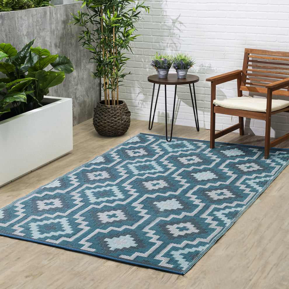 Fab Habitat Boho Orange Waterproof Recycled Plastic Outdoor Patio Rug